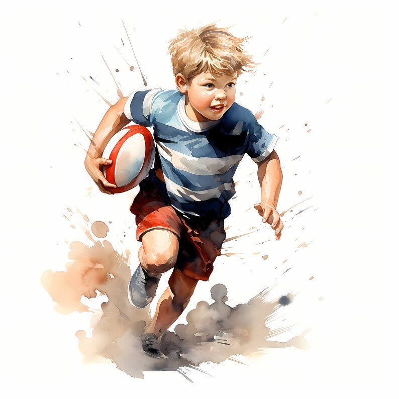 Rugby, Child Rugby Watercolor Clipart Set With 10 JPG Images Instant ...