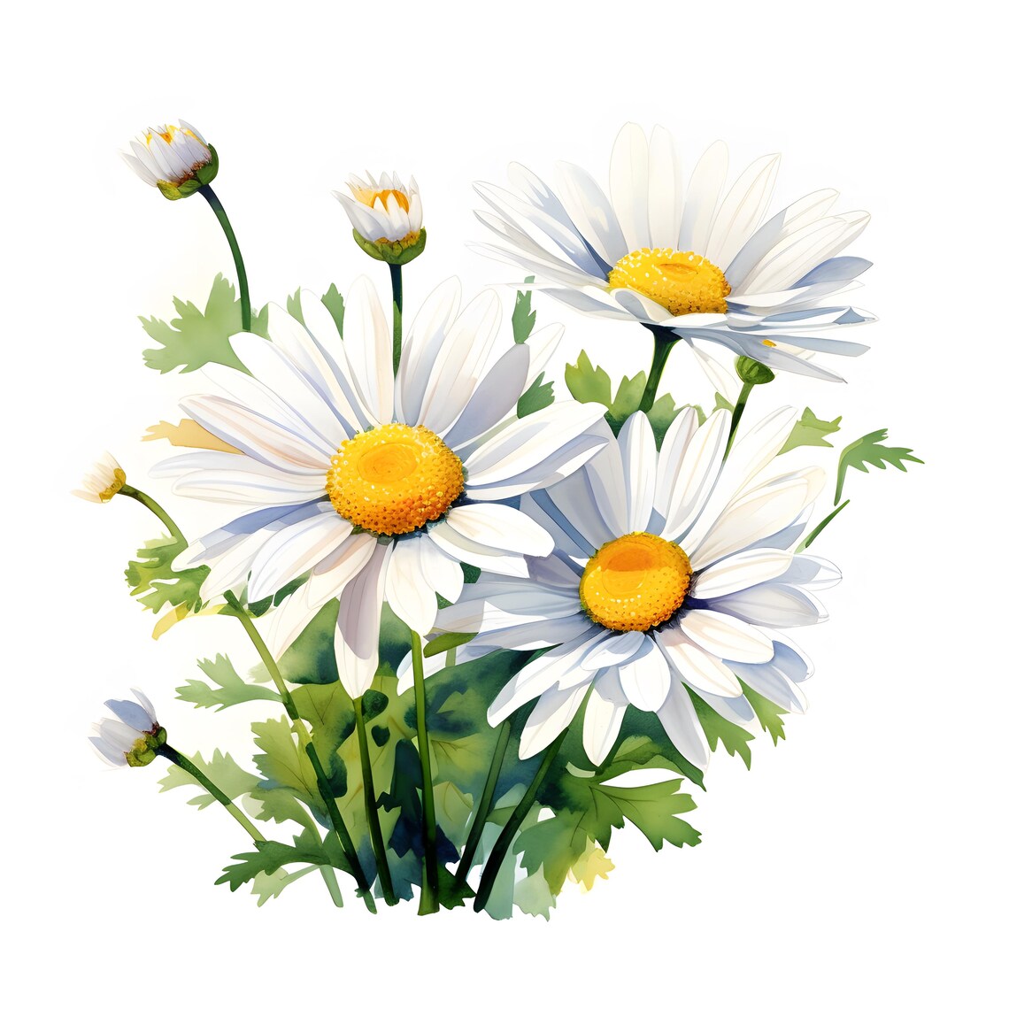 Watercolor Daisy Clipart: Spring Wildflower Images (jpgs, Commercial ...