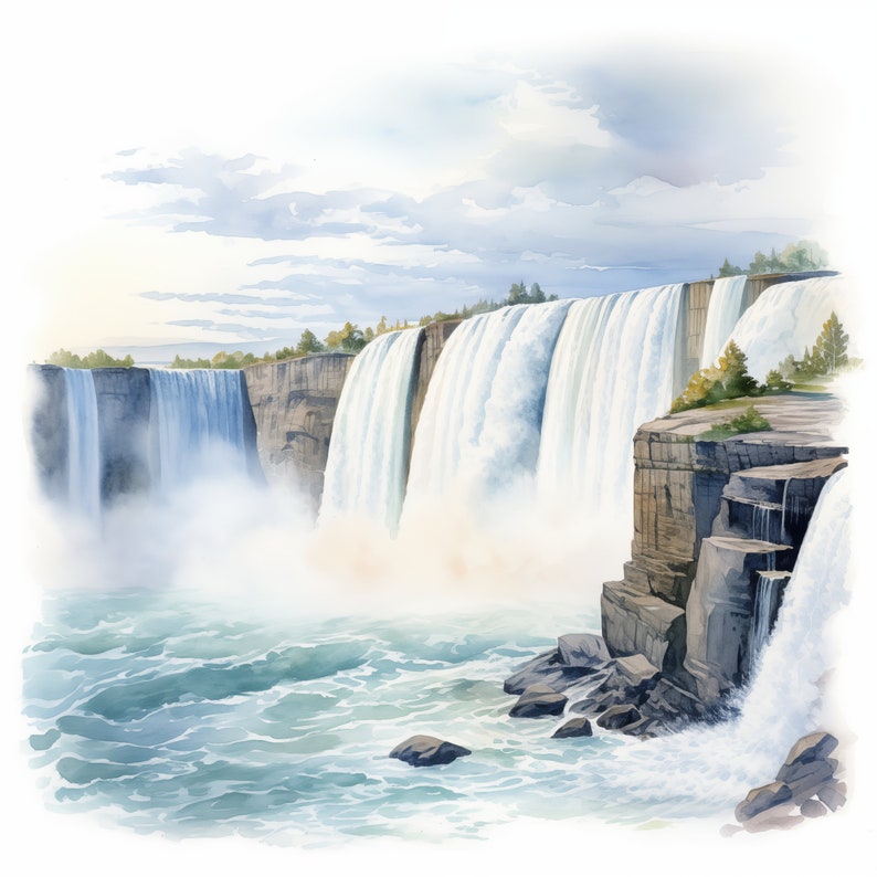 Niagara Falls Clipart, Canada Waterfall Images, 10 Watercolor Clip Art ...