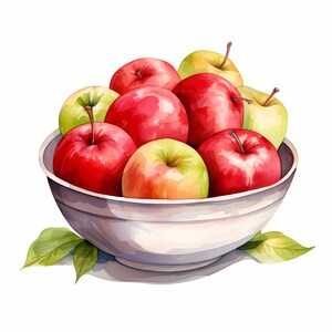 Apples Clipart, Bowl of Apples Images, 10 Watercolor Clip Art ...
