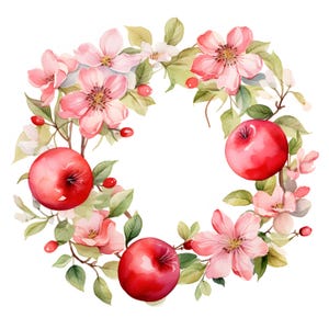 Apple Wreath Clipart, Apple Blossom Wreath Images, 10 Watercolor Clip ...