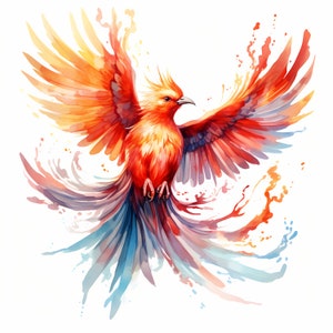 Phoenix Clipart, Fairytale Fire Bird Images, 10 Watercolor Clip Art ...
