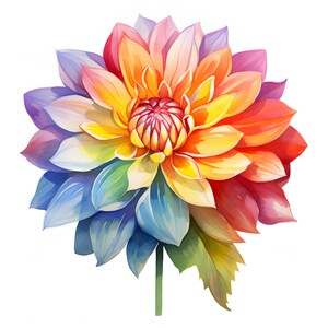 Rainbow Flower Clipart, Colored Flowers Images, 10 Watercolor Clip Art ...