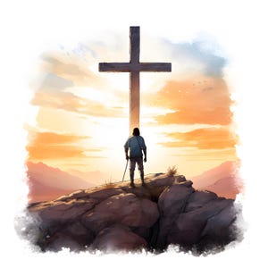 Man Before Cross Clipart, Cross at Sunset Images, 10 Watercolor Clip ...