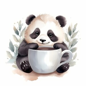 Coffee Panda Clipart, Panda With Coffee Images, 10 Watercolor Clip Art ...