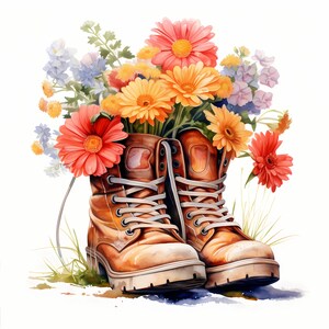 Floral Boots Clipart, Boots With Flowers Images, 10 Watercolor Clip Art ...