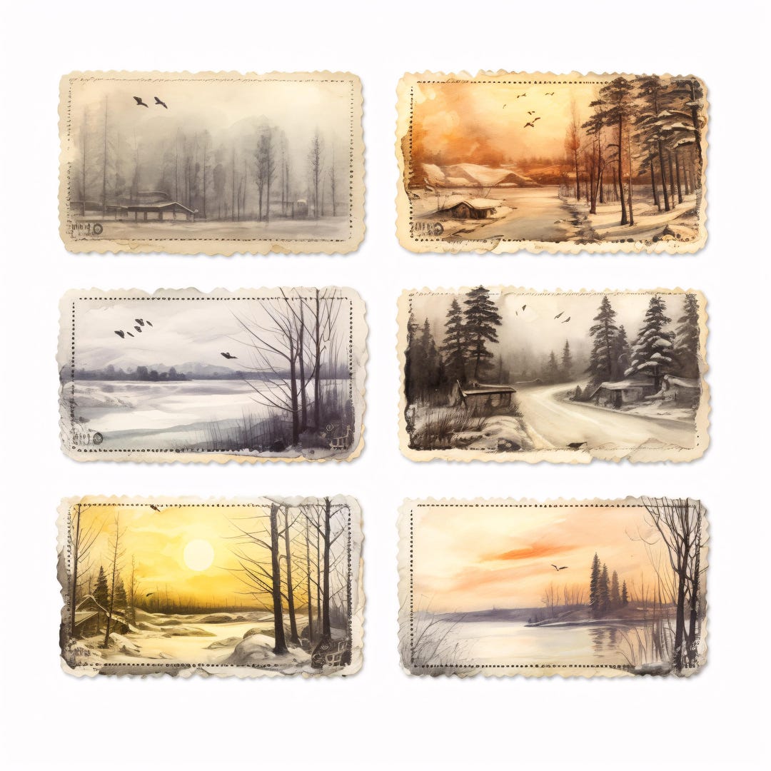 Vintage Postcards Clipart, Old Landscape Images, 10 Watercolor Clip Art ...