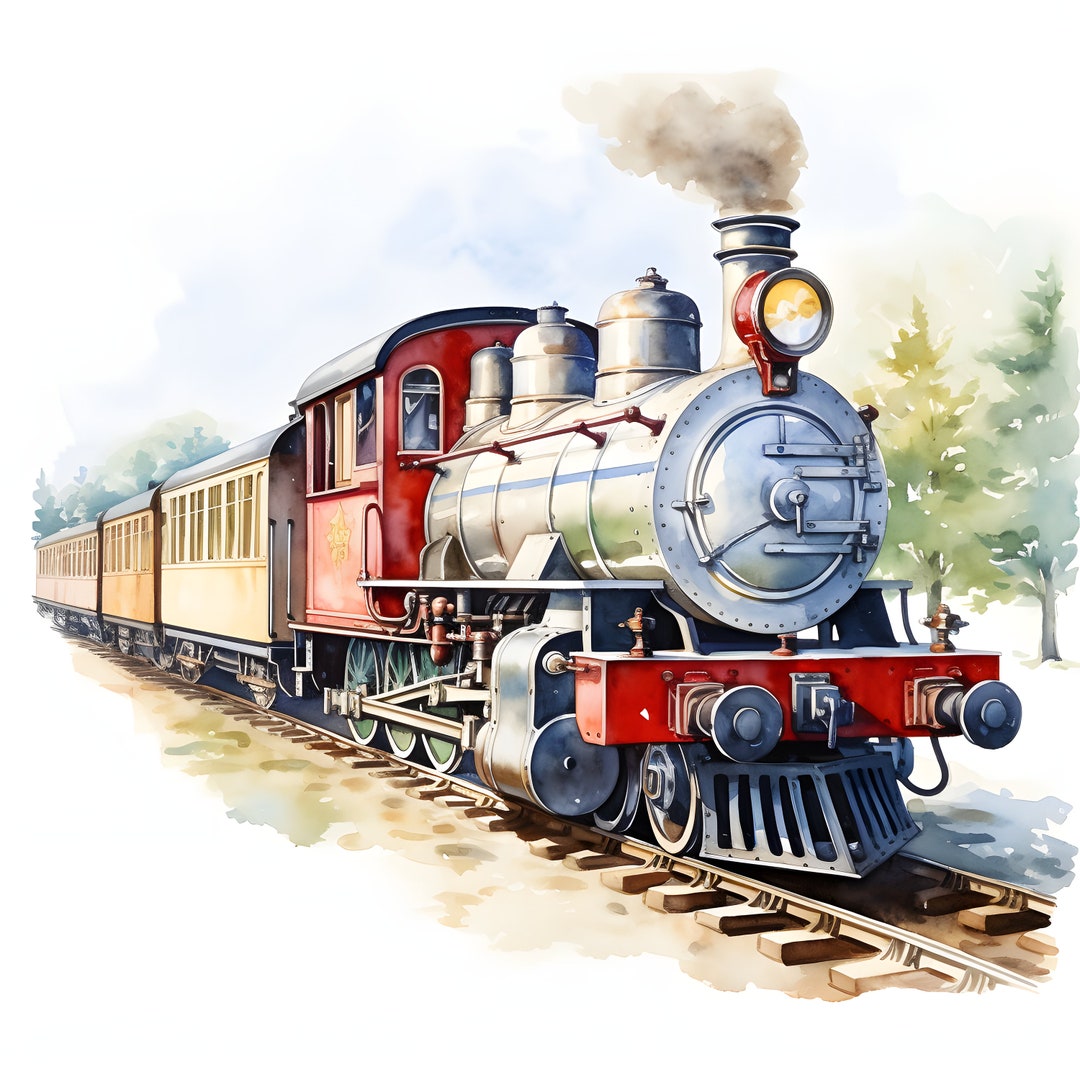 Christmas Train Clipart, Winter Locomotives Images, 10 Watercolor Clip ...