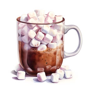Watercolor Hot Chocolate Clipart: Marshmallow Drink Images (jpgs ...