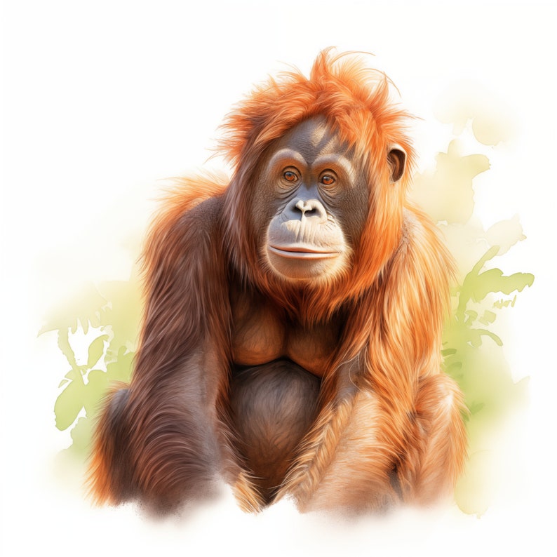 Orangutan Clipart, Monkey Images, 10 Watercolor Clip Art, Printable ...