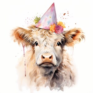 Cow Clipart, Cow With Party Hat Images, 10 Watercolor Clip Art ...