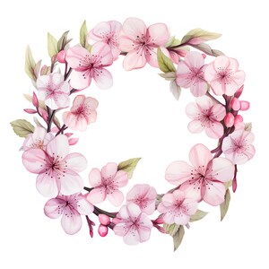 Cherry Wreath Clipart, Cherry Blossom Flowers Images, 10 Watercolor ...
