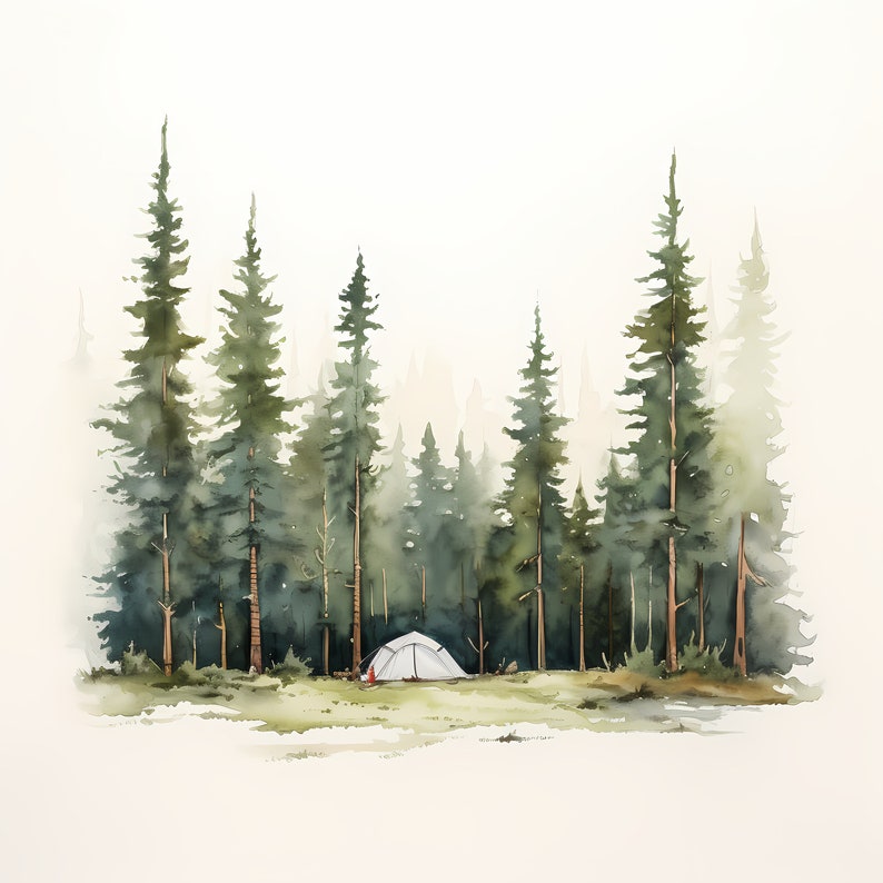 Camping Clipart, Camp in Forest Images, 10 Watercolor Clip Art ...