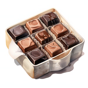Chocolate Box Clipart, Box of Chocolate Images, 10 Watercolor Clip Art ...