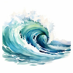 Sea Wave Clipart, Ocean Waves Images, 10 Watercolor Clip Art, Printable ...