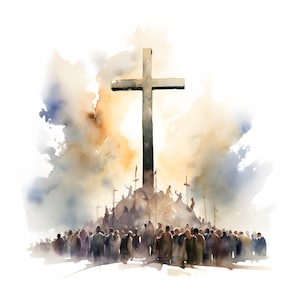 People Around Cross Clipart, Christian Cross Images, 10 Watercolor Clip ...