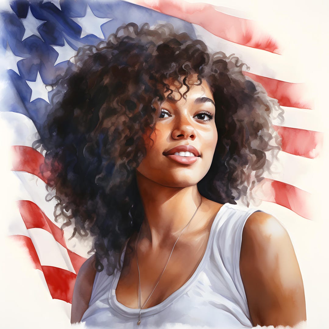 Afro American Girl Clipart, Woman Usa Flag Images, 10 Watercolor Clip ...