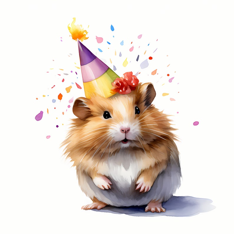 Watercolor Hamster Clipart: Party Hat JPG Images (commercial Use) - Etsy
