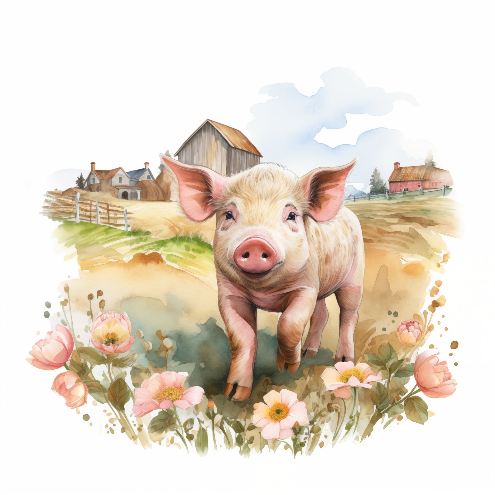 12 Farm Pig Clipart, Pig Clipart, Watercolor Clipart, High Quality Jpgs ...