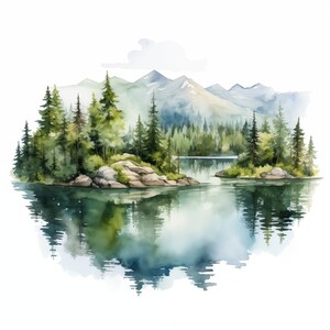 Watercolor Lake Clipart: Mountain River Landscape (printable Jpgs) - Etsy