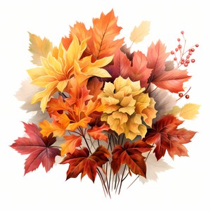 Autumn Leaves Clipart, Fall Leaves Bouquet Images, 10 Watercolor Clip ...