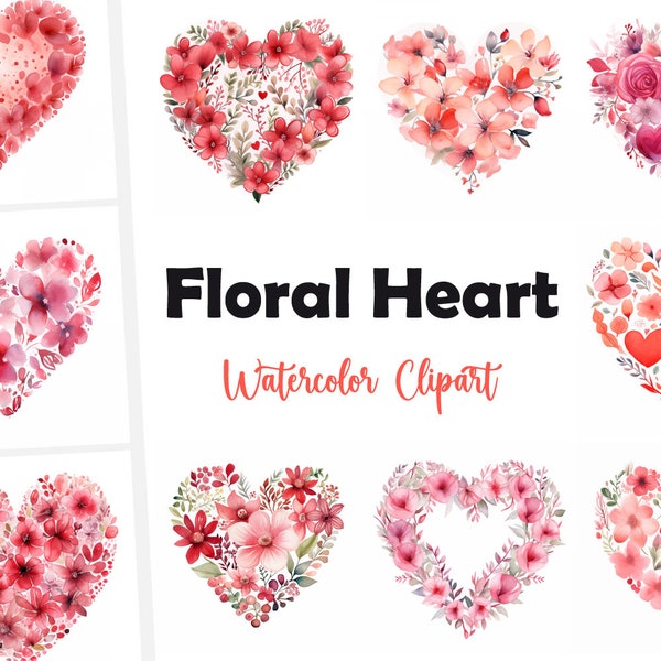 Heart Flowers Clipart - Etsy