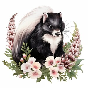 10 Skunk With Flowers Clipart, Skunk JPG, Watercolor Clipart, High ...