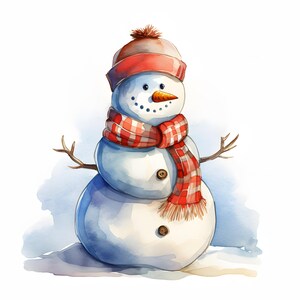 Snow Man Clipart, Snowman With Scarf Images, 10 Watercolor Clip Art ...