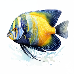 Angelfish Clipart, Angel Fish Images, 10 Watercolor Clip Art, Printable ...