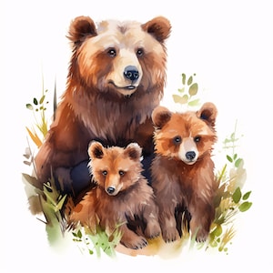 Bear Family Clipart, Mother Bear With Cubs Images, 10 Watercolor Clip ...