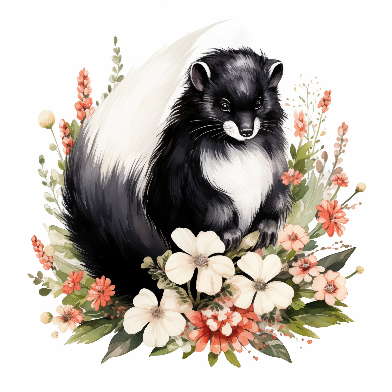 10 Skunk With Flowers Clipart, Skunk JPG, Watercolor Clipart, High ...