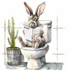 Bunny Clipart, Bunny on the Toilet Images, 10 Watercolor Clip Art ...