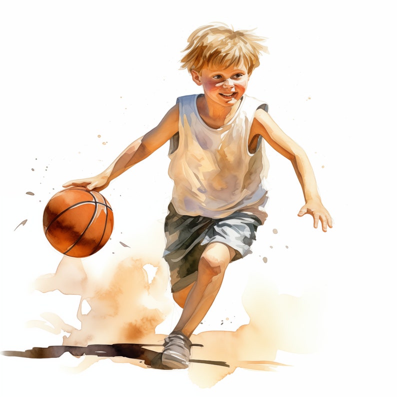 Children Basketball Clipart, Kids Sports Images, 10 Watercolor Clip Art ...