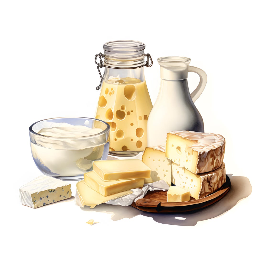 Dairy Clipart, Dairy Products Images, 10 Watercolor Clip Art, Printable ...