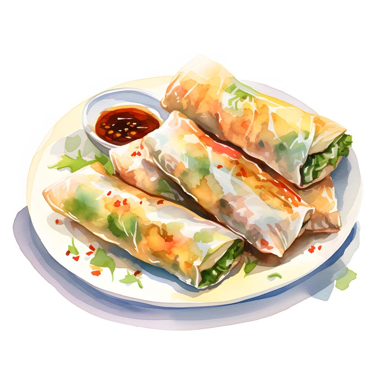 Watercolor Veggie Spring Rolls Clipart: Printable Jpgs (instant ...