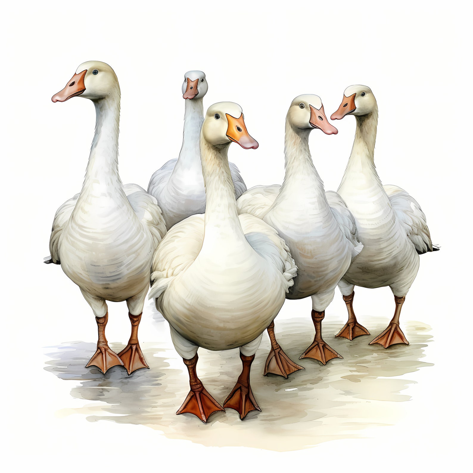 Geese Clipart, Farm Geese Images, 10 Watercolor Clip Art, Printable ...