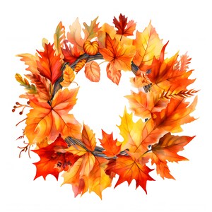 Watercolor Fall Wreath Clipart: Autumn Leaves, Sunflowers (jpgs ...