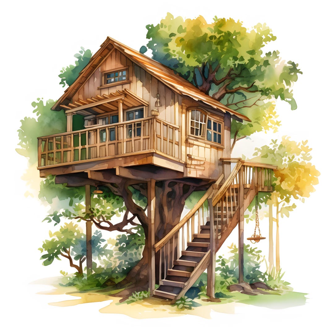 Treehouse Clipart, Children Tree House Images, 10 Watercolor Clip Art ...