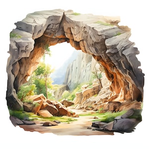 Cave Clipart, Caves Images, 10 Watercolor Clip Art, Printable Jpgs ...