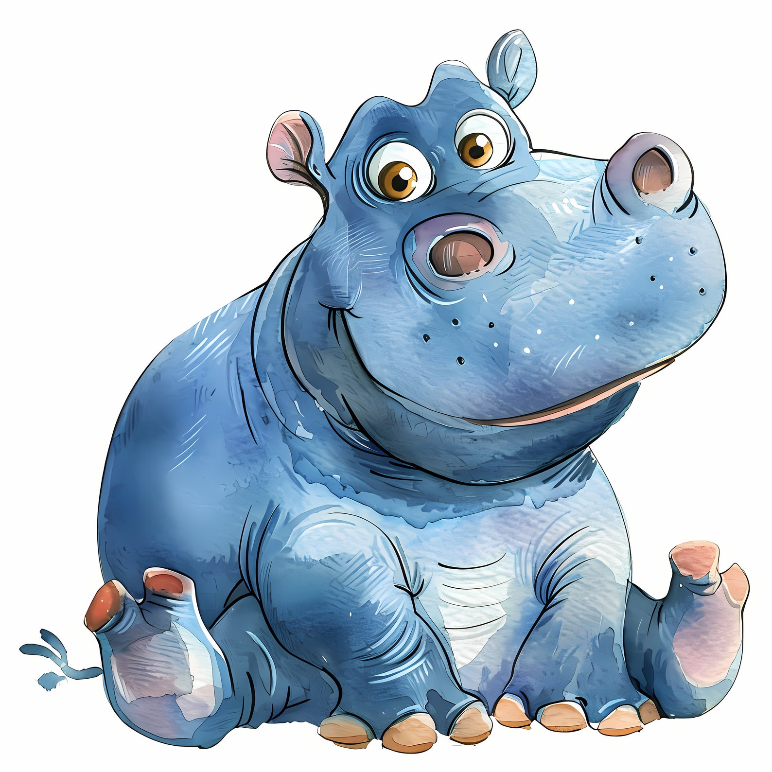 Hippo Clipart, Cartoon Hippopotamus Images, 10 Watercolor Clip Art ...