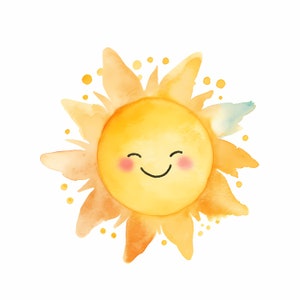 Watercolor Smiling Sun Clipart: Happy Sun Images (jpgs, Commercial Use ...