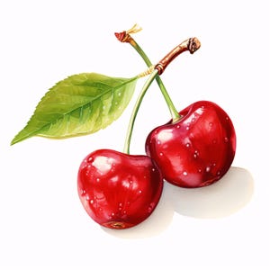 Watercolor Cherry Clipart: Red Fruit Illustrations (JPG Download ...