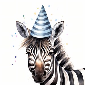 Zebra With Party Hat, Funny Zebra Watercolor Clipart Set With 10 JPG ...
