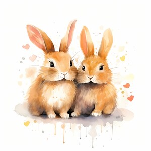 Love Bunny Clipart, Valentines Rabbits Images, 10 Watercolor Clip Art ...