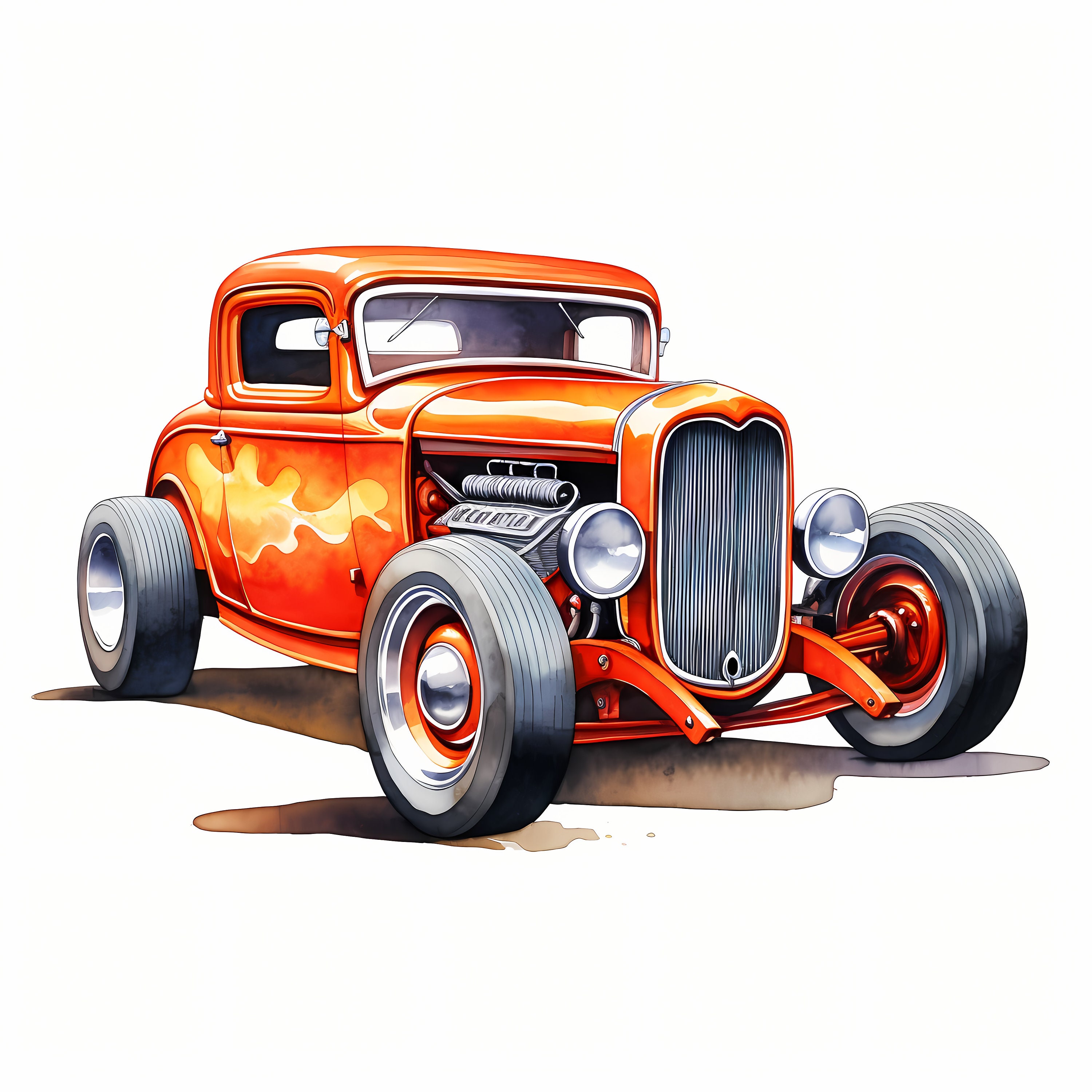 Classic Hot Rod Clipart, Hot Rod Car Images, 10 Watercolor Clip Art ...