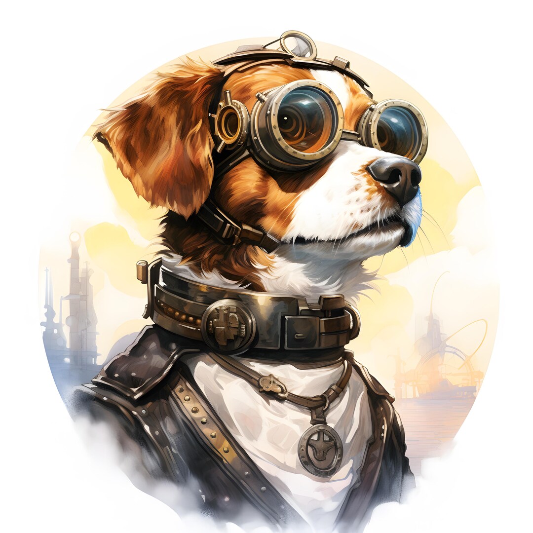 Steampunk Dog Clipart, Cyber Puppy Images, 10 Watercolor Clip Art ...