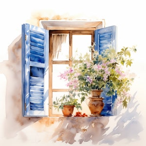 Mediterranean Window Clipart, Exterior Windows Images, 10 Watercolor ...