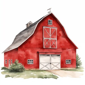 Farm Barn Clipart, Red Farm Barn Images, 10 Watercolor Clip Art ...
