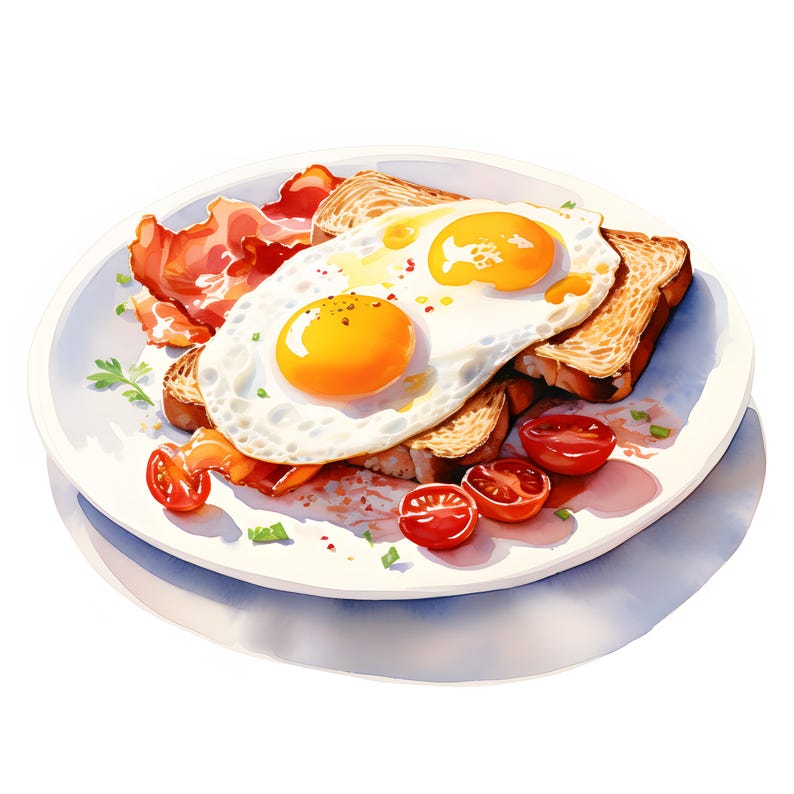 Watercolor Breakfast Clipart: English Breakfast JPG Images (digital ...