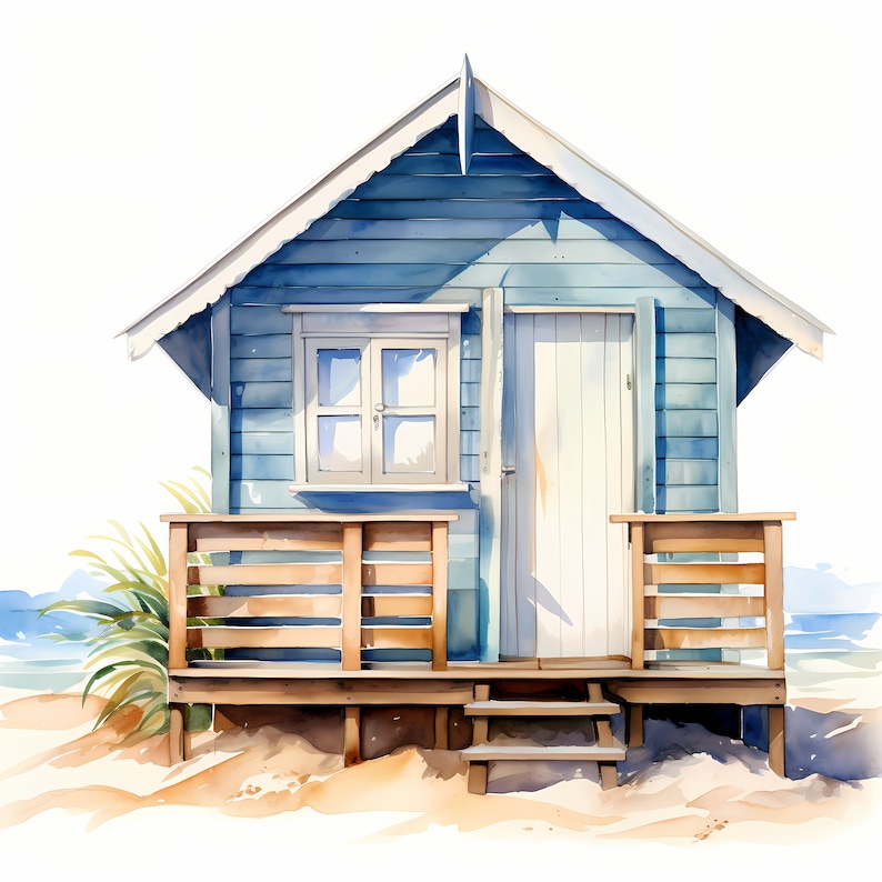 Beach Hut, Beautiful Beach Watercolor Clipart Set With 10 JPG Images ...